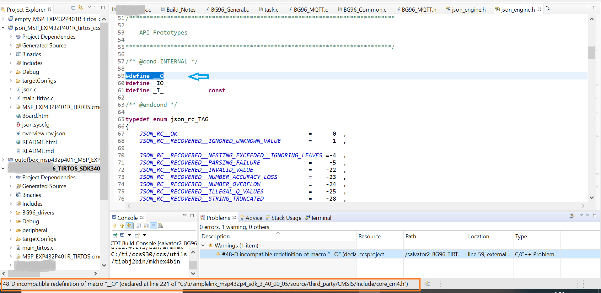 MSP432P401R: JSON Build warning - MSP low-power microcontroller forum - MSP low-power ...