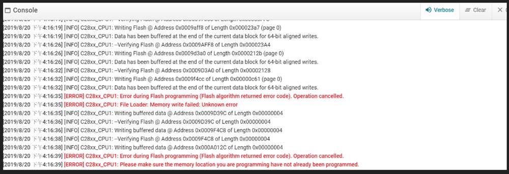 TMS320F280049: Error during flash programming, operation cancelled - C2000 microcontrollers ...