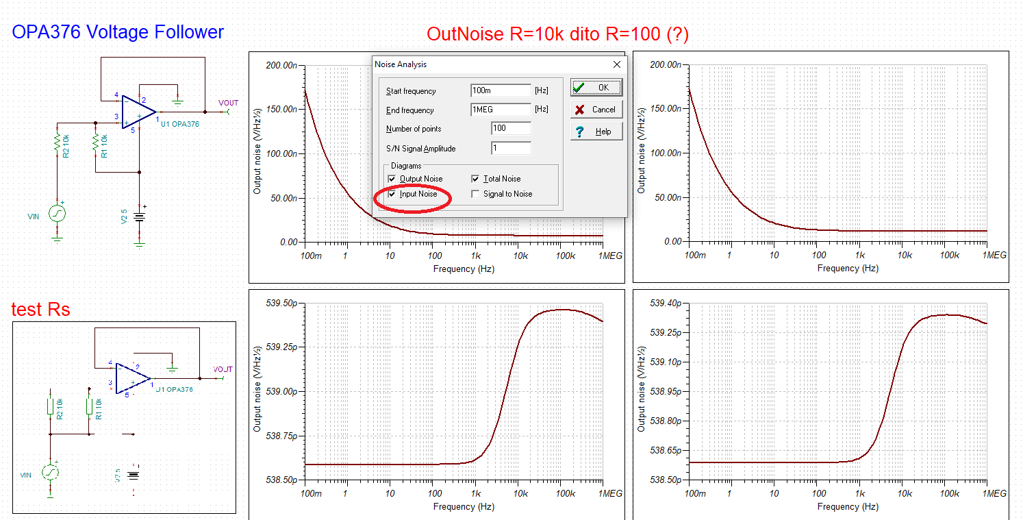 WEBENCH® Tools/OPA376: Noise simulation and/or calculation for a voltage follower op376 vs ...