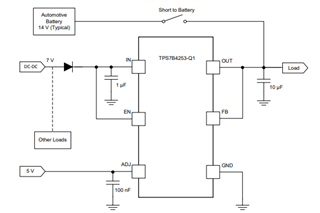 Low dropout and short to battery (out>in) requirements - Power management forum - Power ...