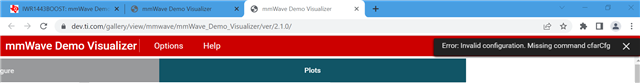 IWR1443BOOST: mmWave Demo Visualizer -> send config to device gives error on "cfarCfg" - high ...