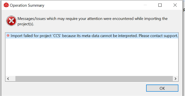 LAUNCHXL-F280025C: Import failed for project 'CCS' because its meta-data cannot be interpreted ...