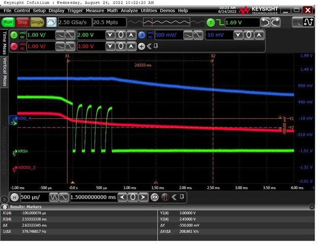 TMS320F280049C: When the chip is powered off, there is an oscillating waveform on the XRSn pin ...