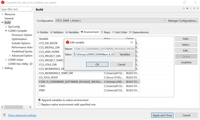 [参考译文] TMS320F280040-Q1：如何更改此宏 COM_TI_C2000WARE_SOFTWARE_PACKAGE_INSTALL_DIR 的路径 - C2000™︎ 微控制器 ...