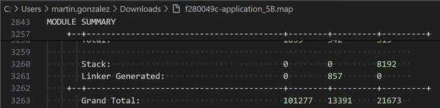 Tms320f280049c Map File And Build Output Flash Usage Mismatch C2000