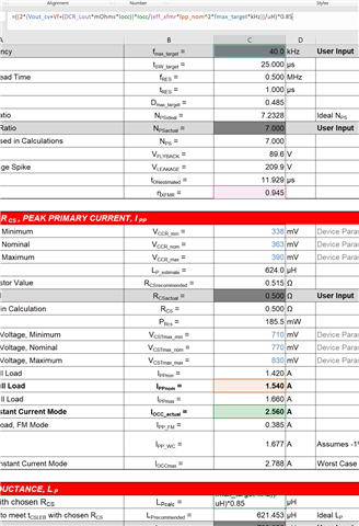 UCC28742: possible typos in datasheet or design spreadsheet tool for Lp ...