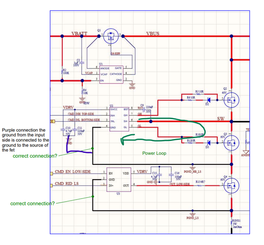 LM2105: Gate driver ground connection with low side current sense ...