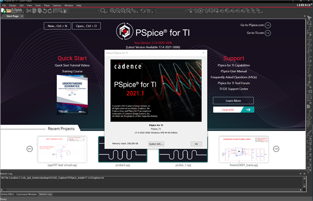 PSPICE-FOR-TI: Software crashes - Simulation, hardware & system design tools forum - Simulation ...