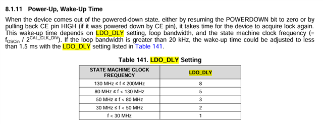 LMX2572LP: LDO_DLY setting - Clock & timing forum - Clock & timing - TI E2E support forums