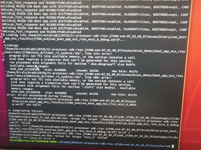 DRA821U: failed when make can_boot_app_mcu_rtos demo with BUILD_PROFILE=debug - Processors forum ...