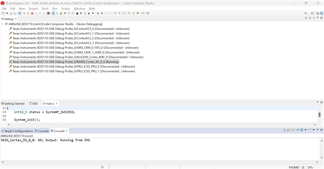 SK-AM62A-LP: Facing issue in "CCS Launch, Load and Run" steps while running "hello world ...