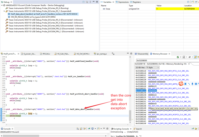 AM2634-Q1: after changing core 1-0's program, core 0-1 will get into data_abort exception by ...