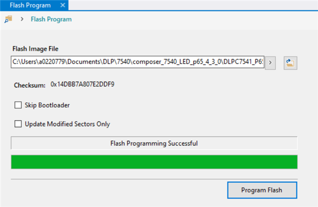 DLPC7540EVM: JTAG Flash Programmer - seems like the Flash Bootloader binary file is missing ...