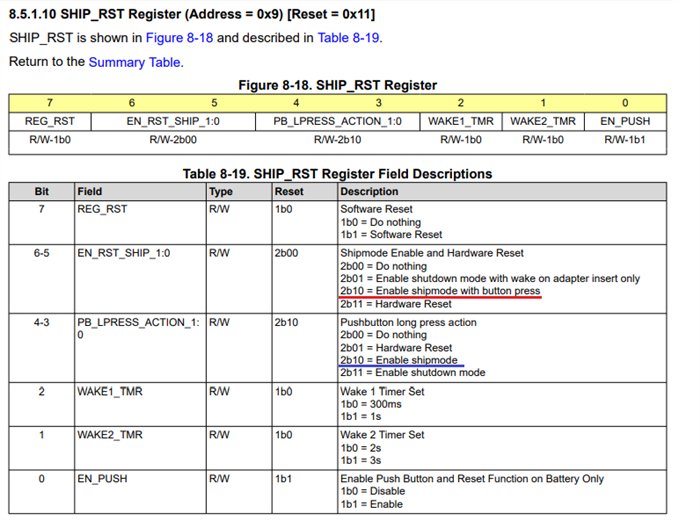 BQ25181: SHIP_RST Register (Address = 0x9) - Power management forum ...