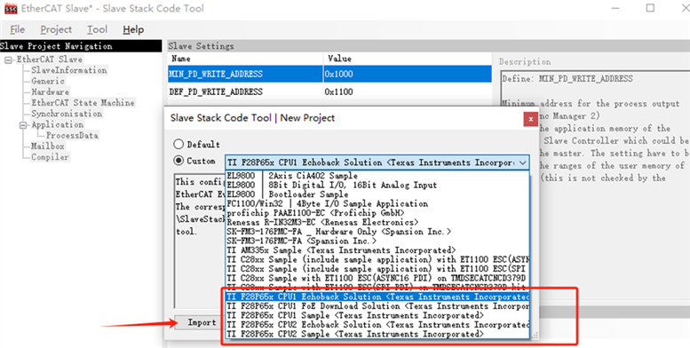 TMS320F28P650DH: There is no Ethercat f28p65x_cpu1_dc_eepromemu_echoback_solution example on SSC ...