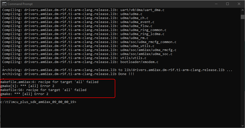 PROCESSOR-SDK-AM62A: Build failure when attempting to build all binaries from SDK - Processors ...