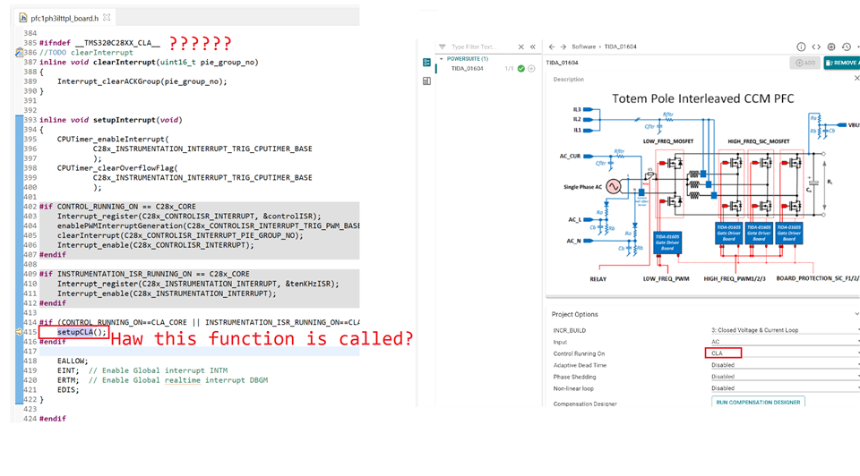 TIDA-01604: Why setupCLA() is called since is guarded by #ifndef __TMS320C28XX_CLA__/#endif ...