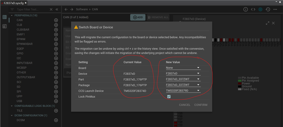 TMS320F28379D: Cannot change the device value to 28379D in CCS project with project properties ...